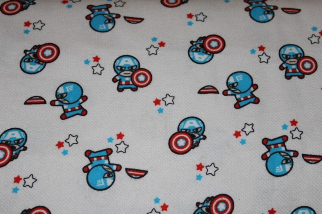 Camelot Captain America Chibi Flannel on White!! 100% Cotton Flannel ...