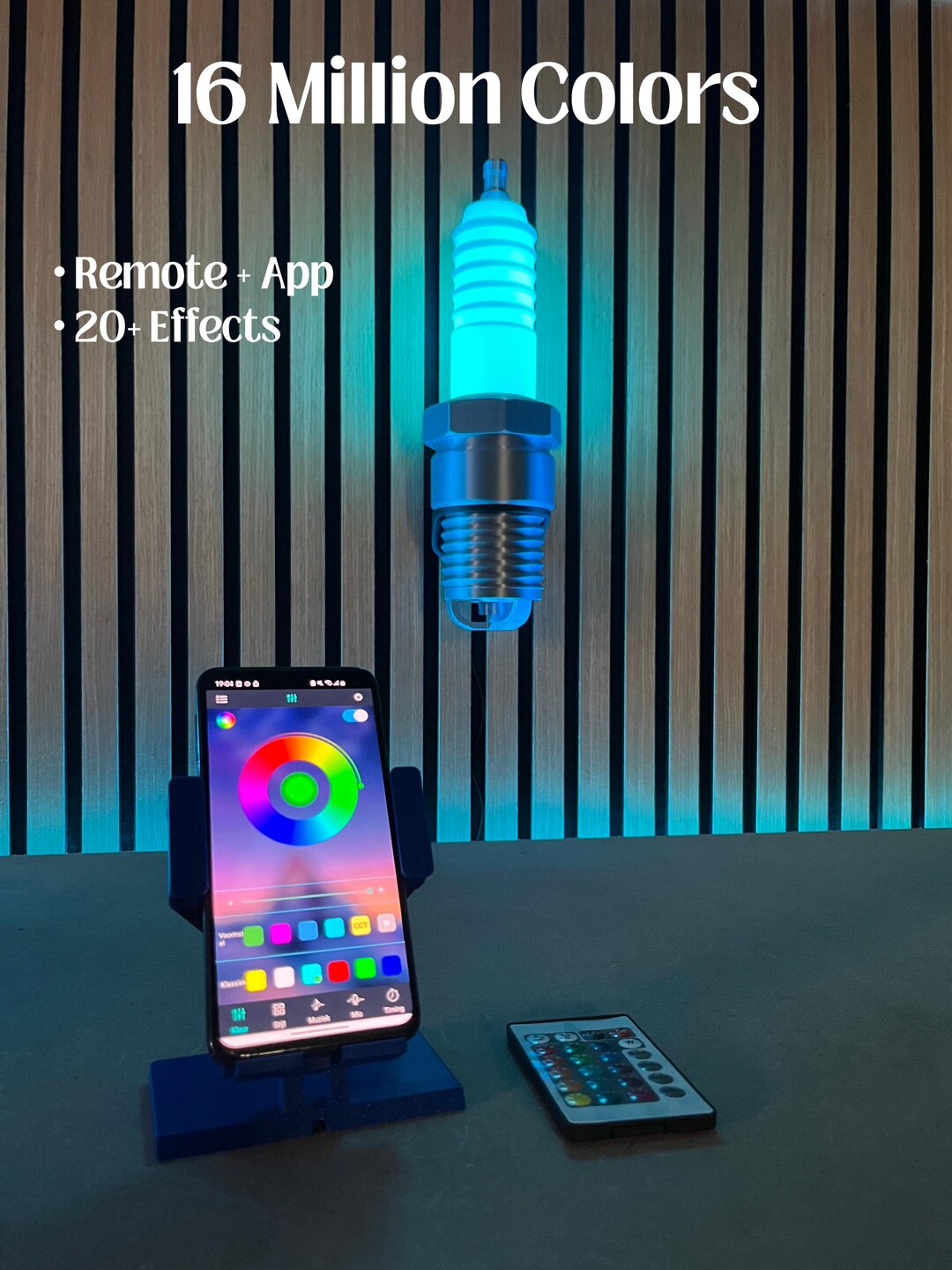 Spark Plug Lamp – RGB LED Light With App & Remote – Wall Mount or Stand ...