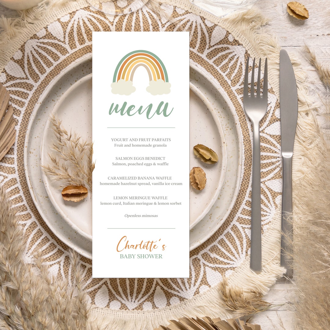 BOHO RAINBOW MENU Baby Shower, First Year, Birthday, Instant Download ...