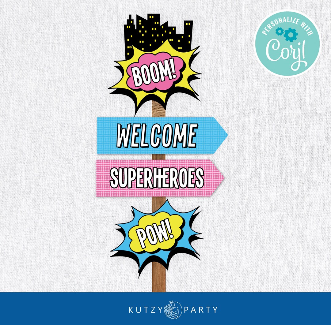 Superhero Pink/blue Directional Signs Party Pack Printable - Etsy