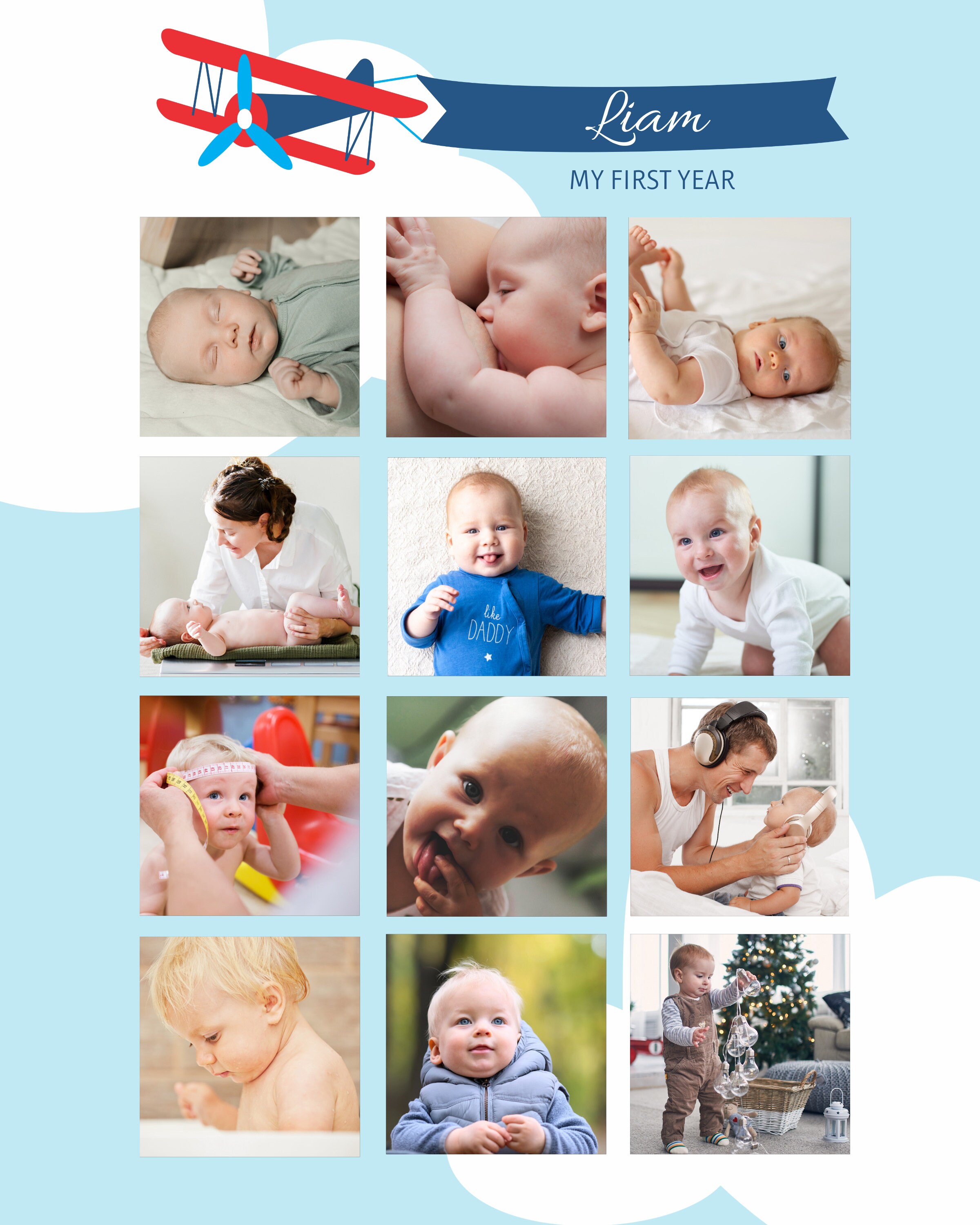 Printable Editable Airplane Baby First Birthday Poster, First Year ...