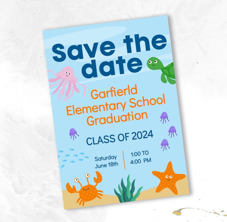 Under the Sea Kindergarten Graduation Invitation and Save the Date Card ...