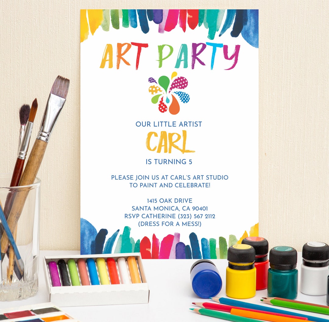 Art Party Birthday Invitation Paint Party Invite Colorful Art Party ...