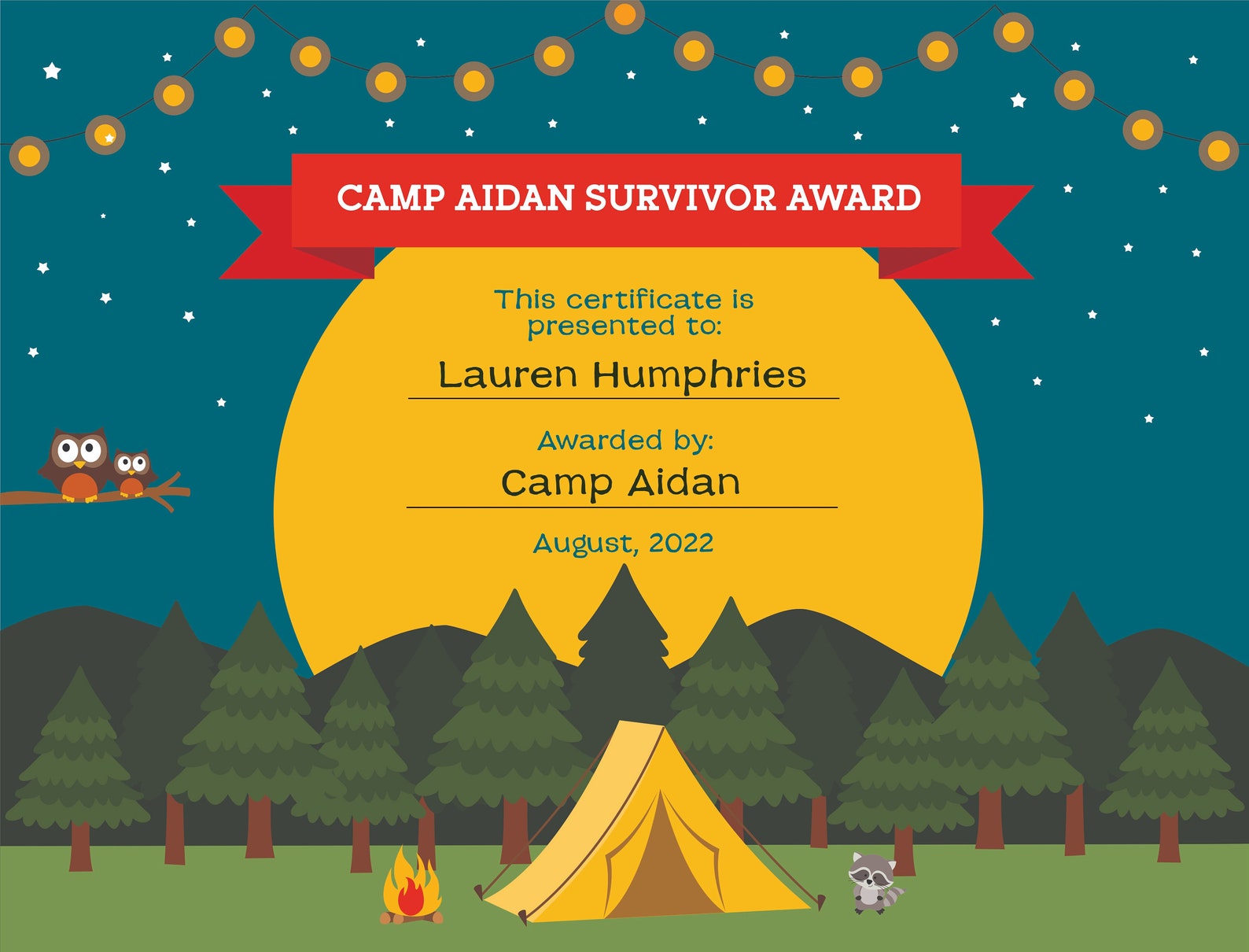 Camping Certificate Instant Download and Editable File - Etsy