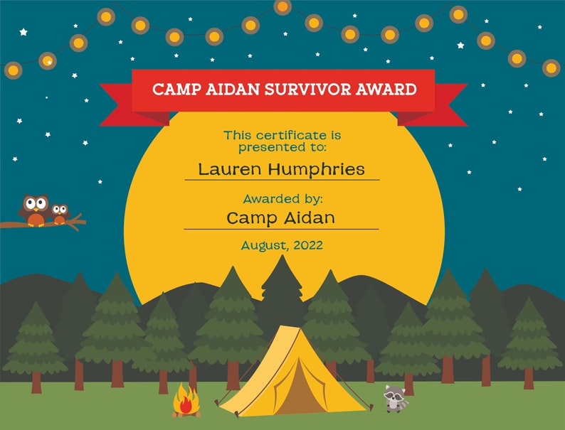 Camping Certificate ( Instant Download and Editable File) - Etsy