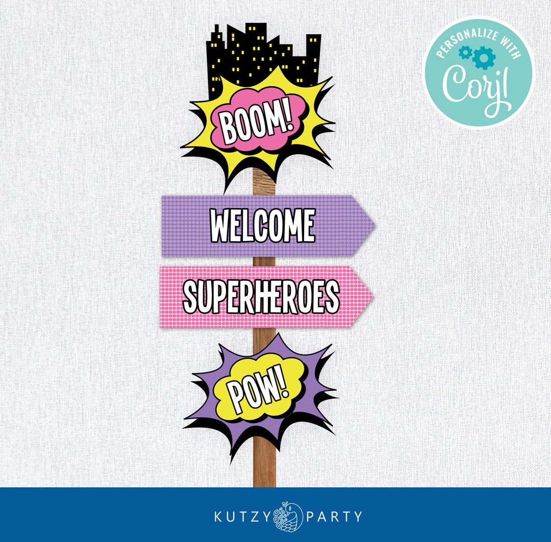 Superhero Girl Directional Signs Party Pack Printables - Etsy