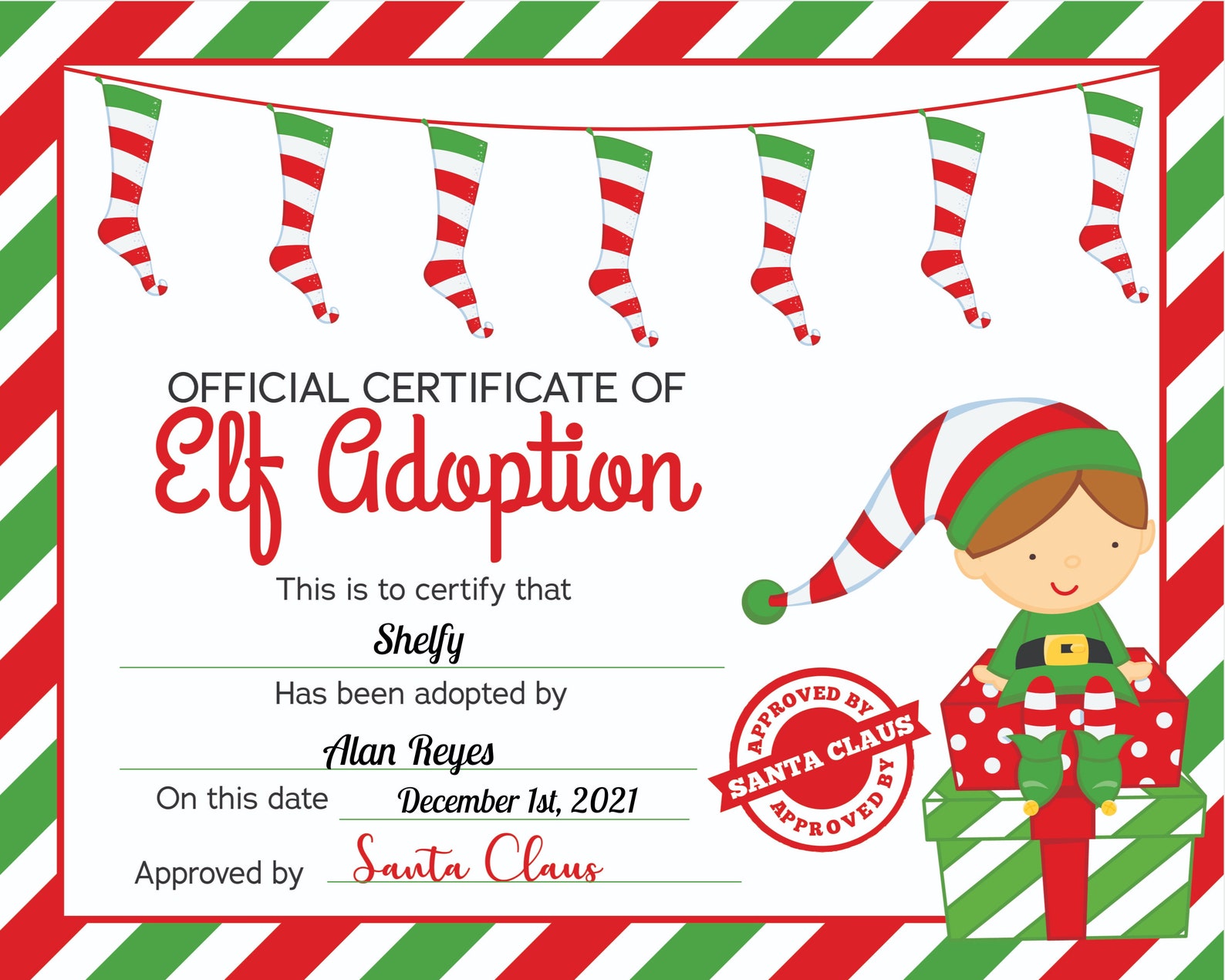 Elf Adoption Certificate, Printable, Editable, Elf on the Shelf - Etsy