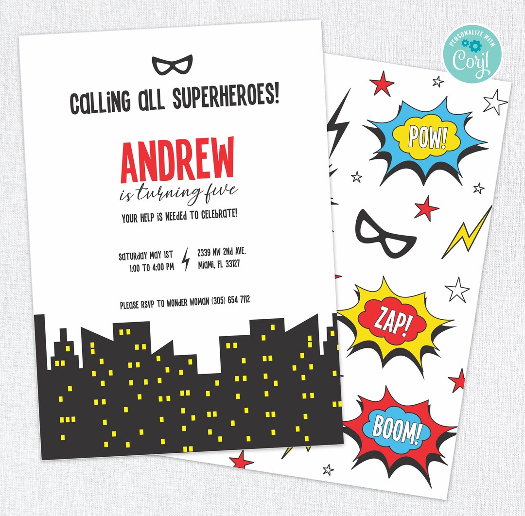 Superhero Invitation Printable and Editable - Etsy