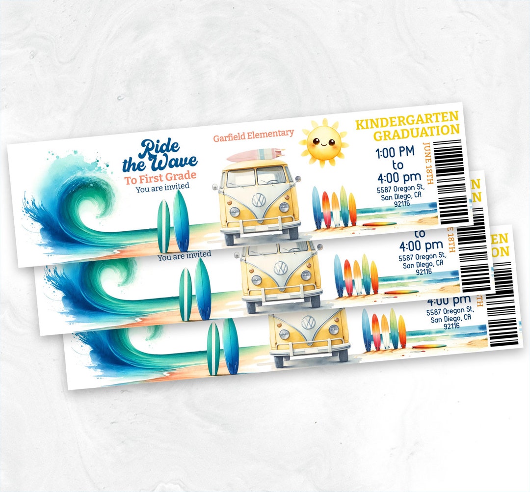 Surf Ticket Invitation, Ride the Wave Ticket Invitation - Etsy