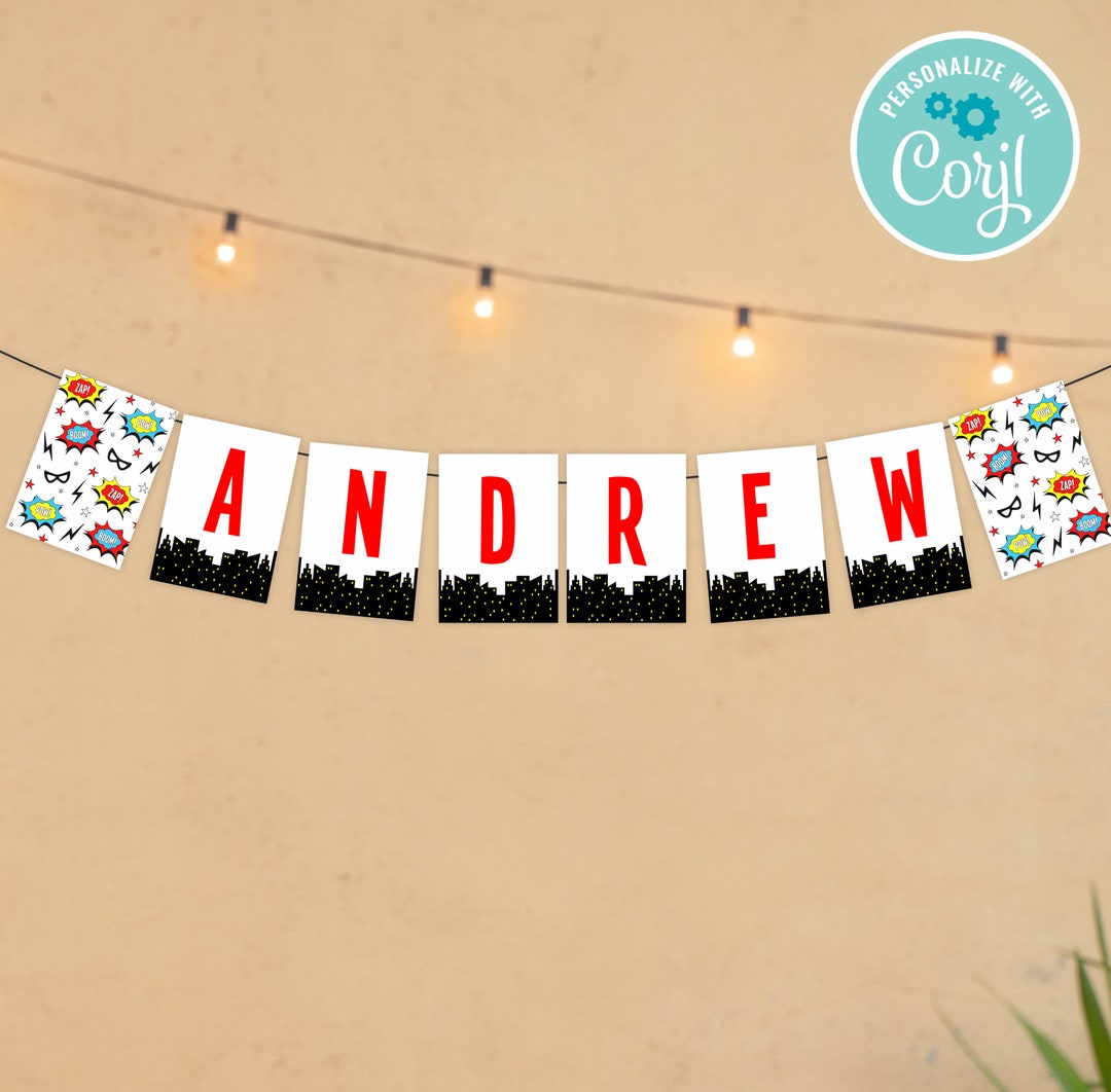 SUPERHERO BANNER Editable Printable Superhero - Etsy
