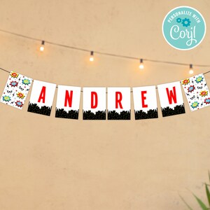 SUPERHERO BANNER Editable Printable Superhero - Etsy