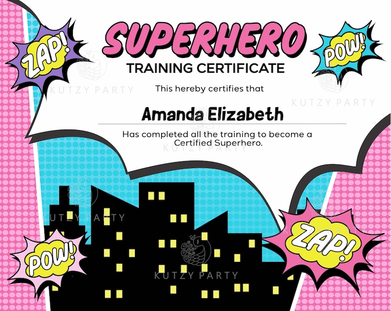 Girl Superhero Certificate, Superhero Girl Training Certificate ...
