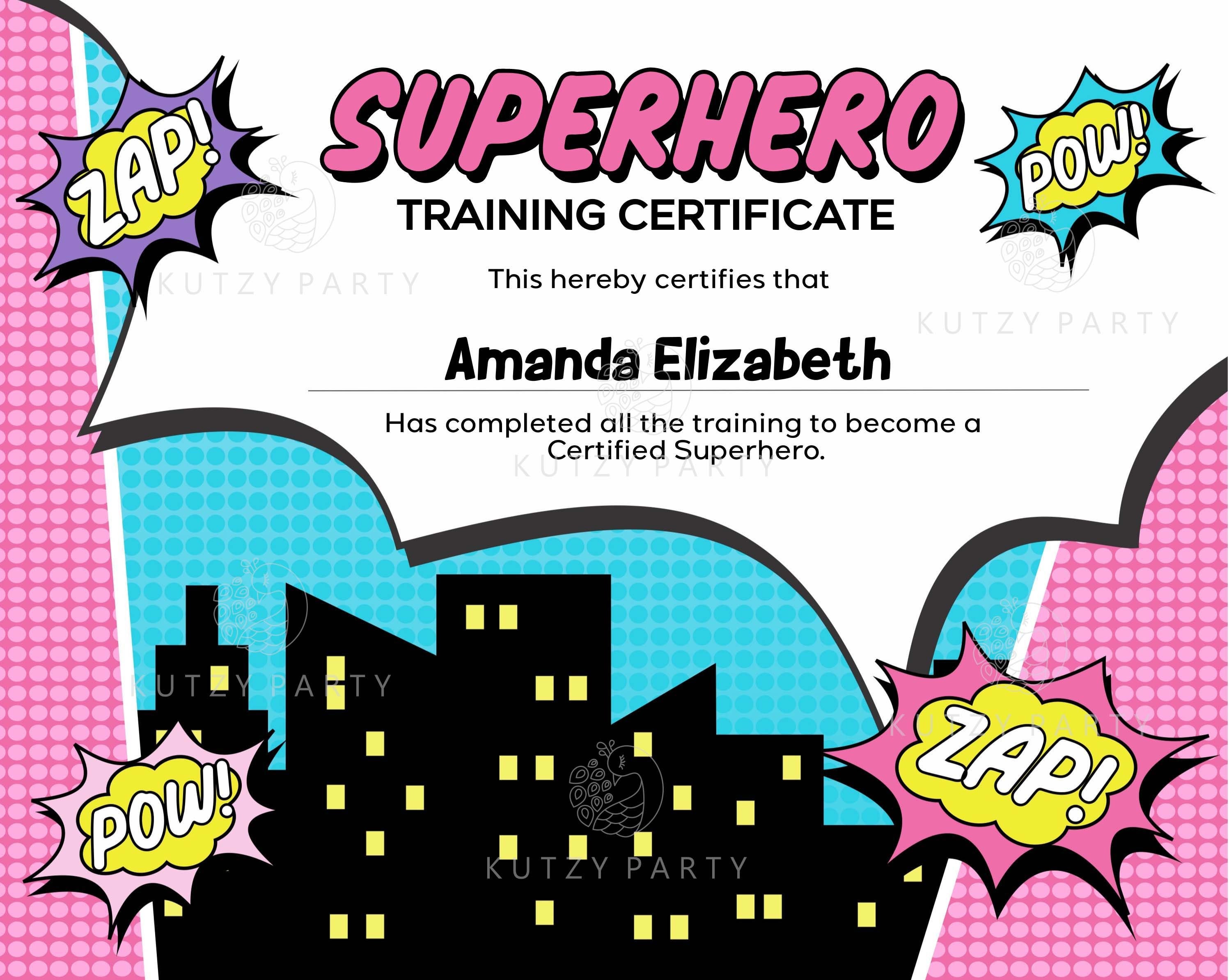 Girl Superhero Certificate, Superhero Girl Training Certificate ...
