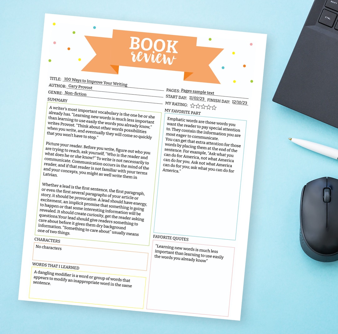 Printable Book Review, Editable Book Review Template - Etsy