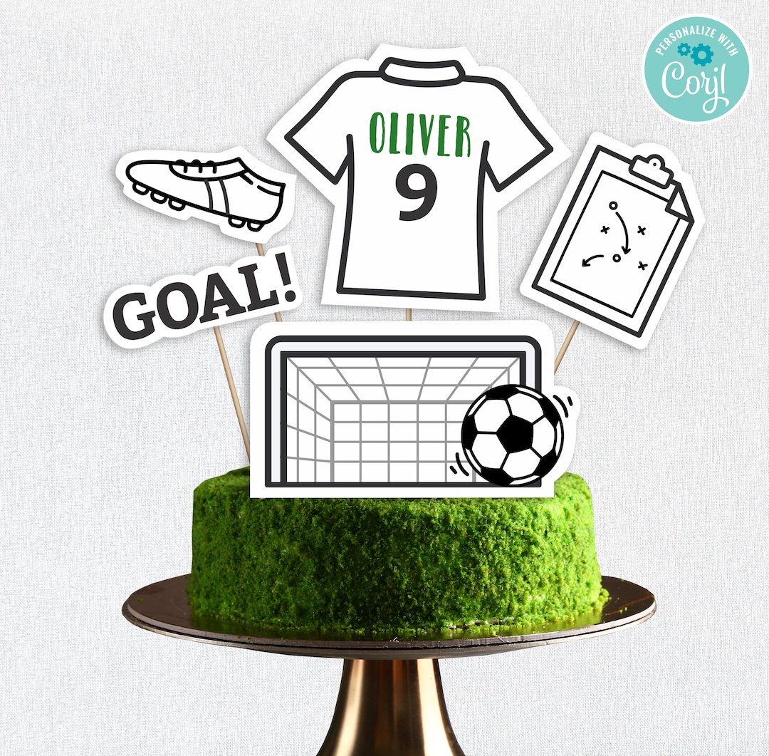 SOCCER CAKE TOPPER, Printable, Editable Text - Etsy