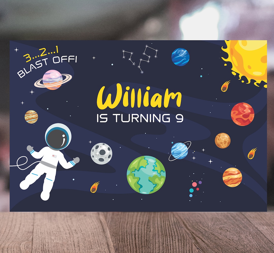 Astronaut Outer Space Galaxy Blast Editable Printable Backdrop - Etsy