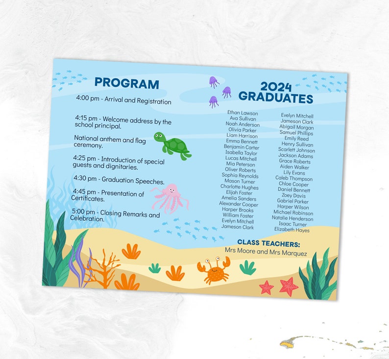Under the Sea Kindergarten Graduation Program - Etsy