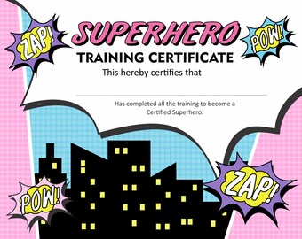 Superhero Certificate | Etsy