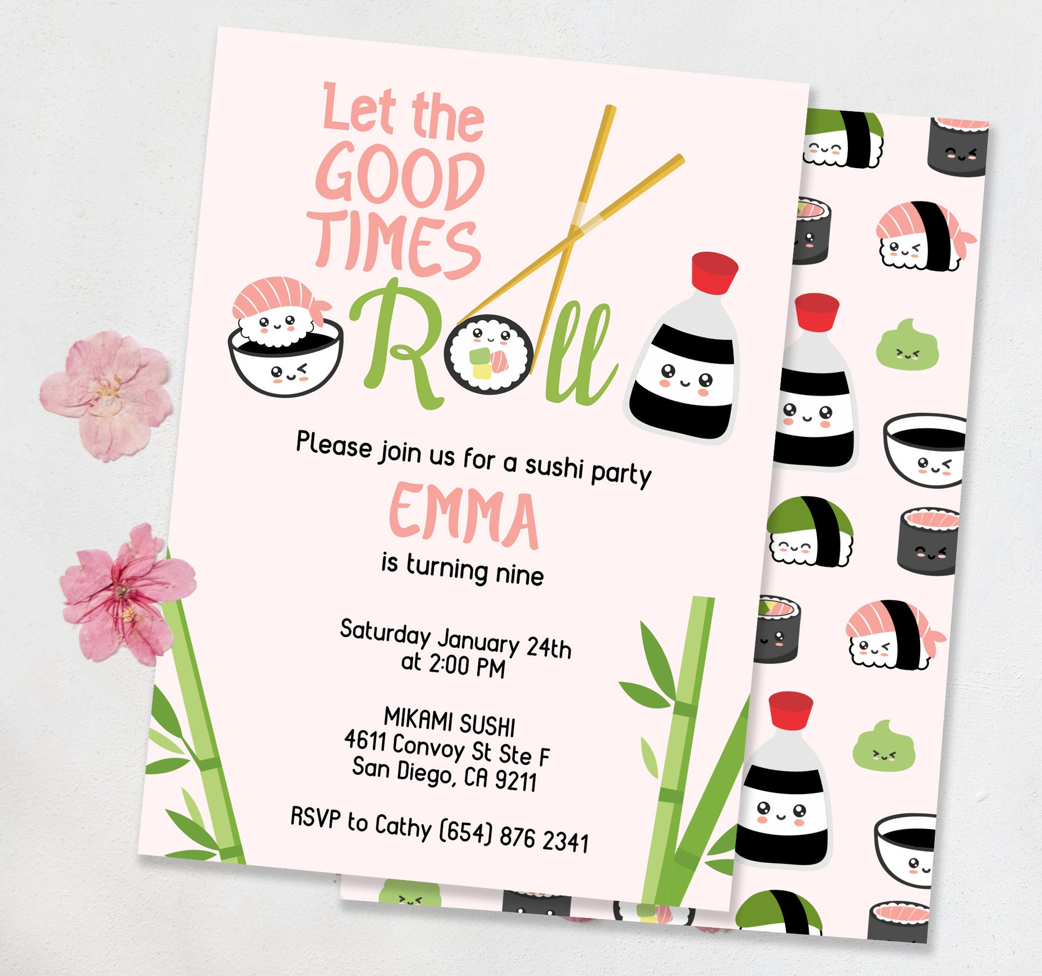 Sushi Party Invitation, Girl Sushi Party Invitation, Birthday ...