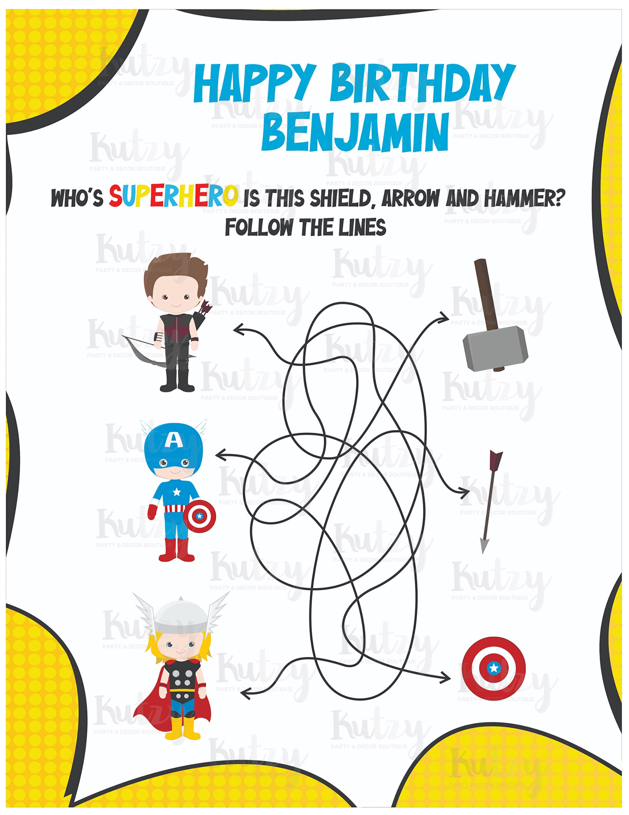 Editable Name, Superhero Maze, Superhero Coloring Page, Party Superhero ...