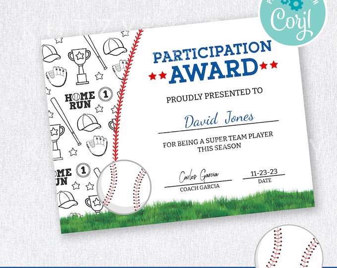 End of Season Baseball Award, Editable Baseball Award Certificates ...