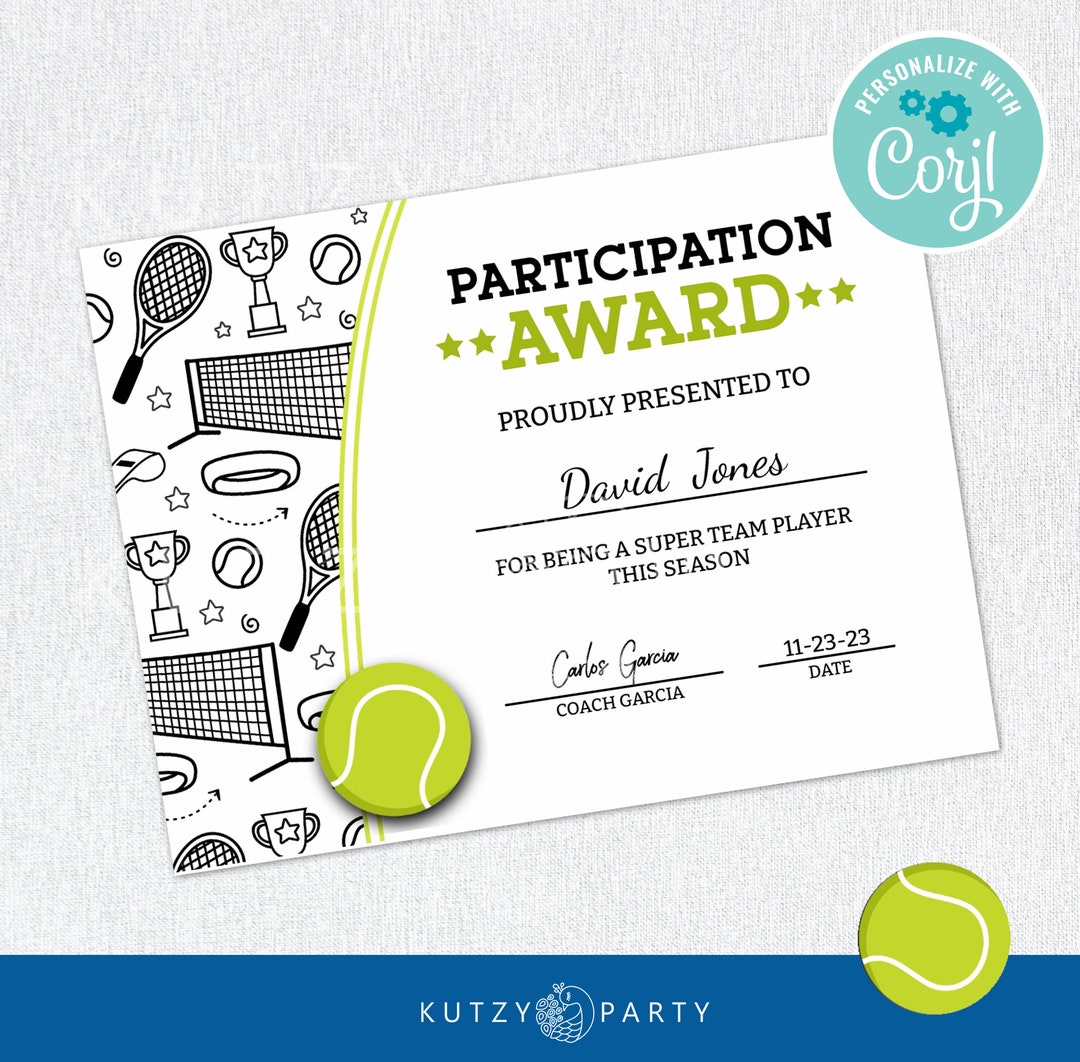 TENNIS CERTIFICATE, Tennis Award, Editable, Printable - Etsy