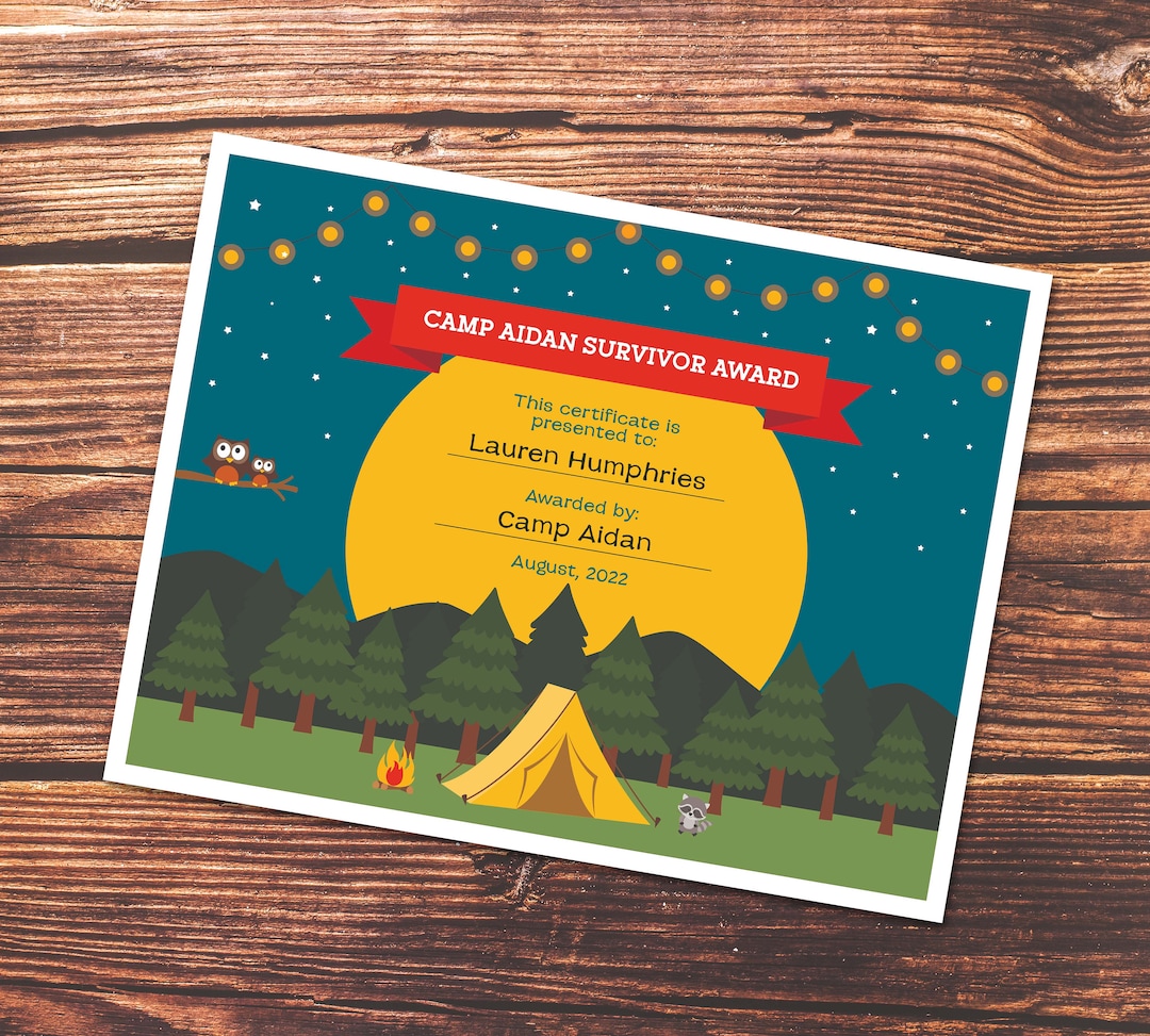 Camping Certificate ( Instant Download and Editable File) - Etsy