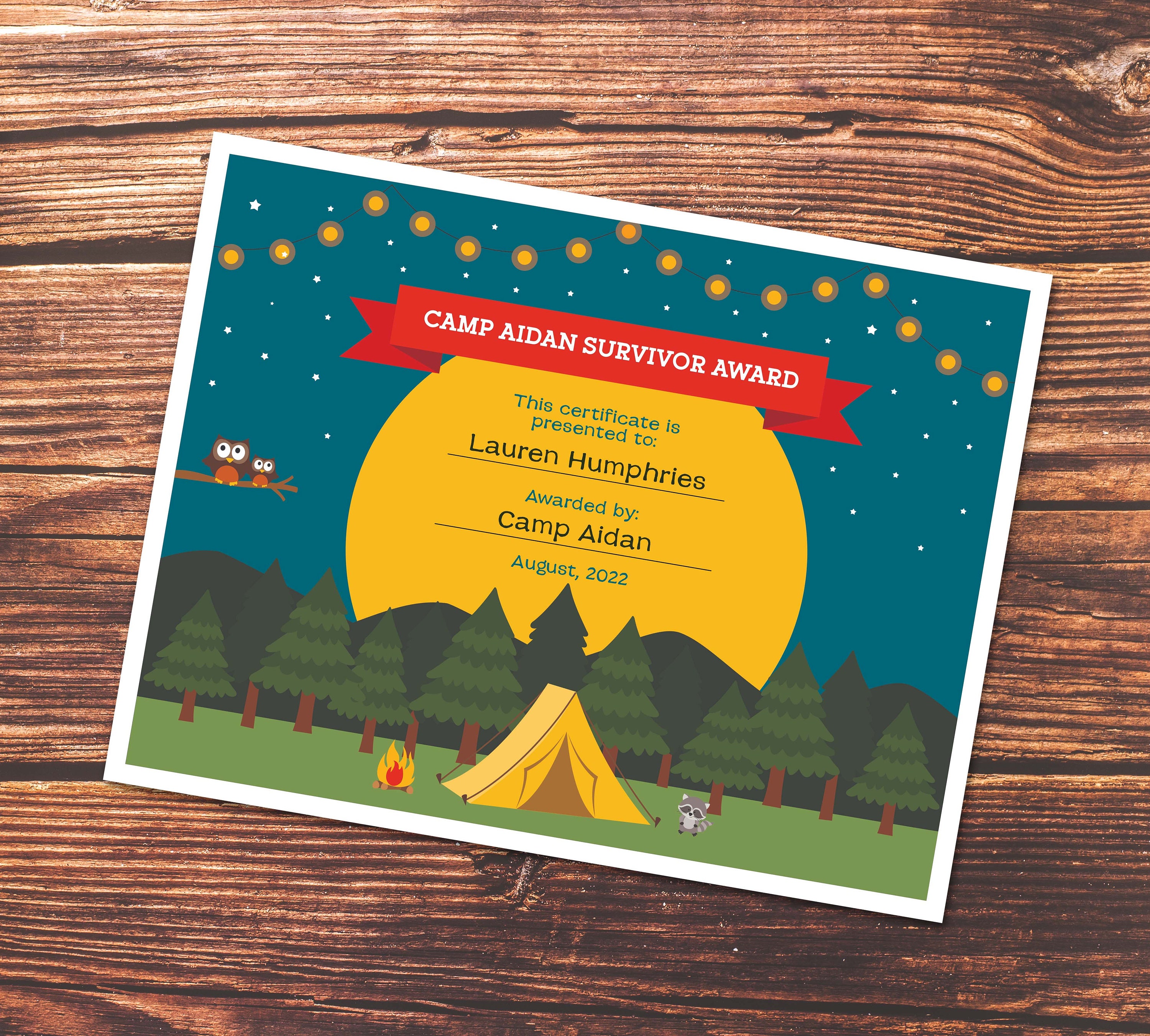 Camping Certificate ( Instant Download and Editable File) - Etsy
