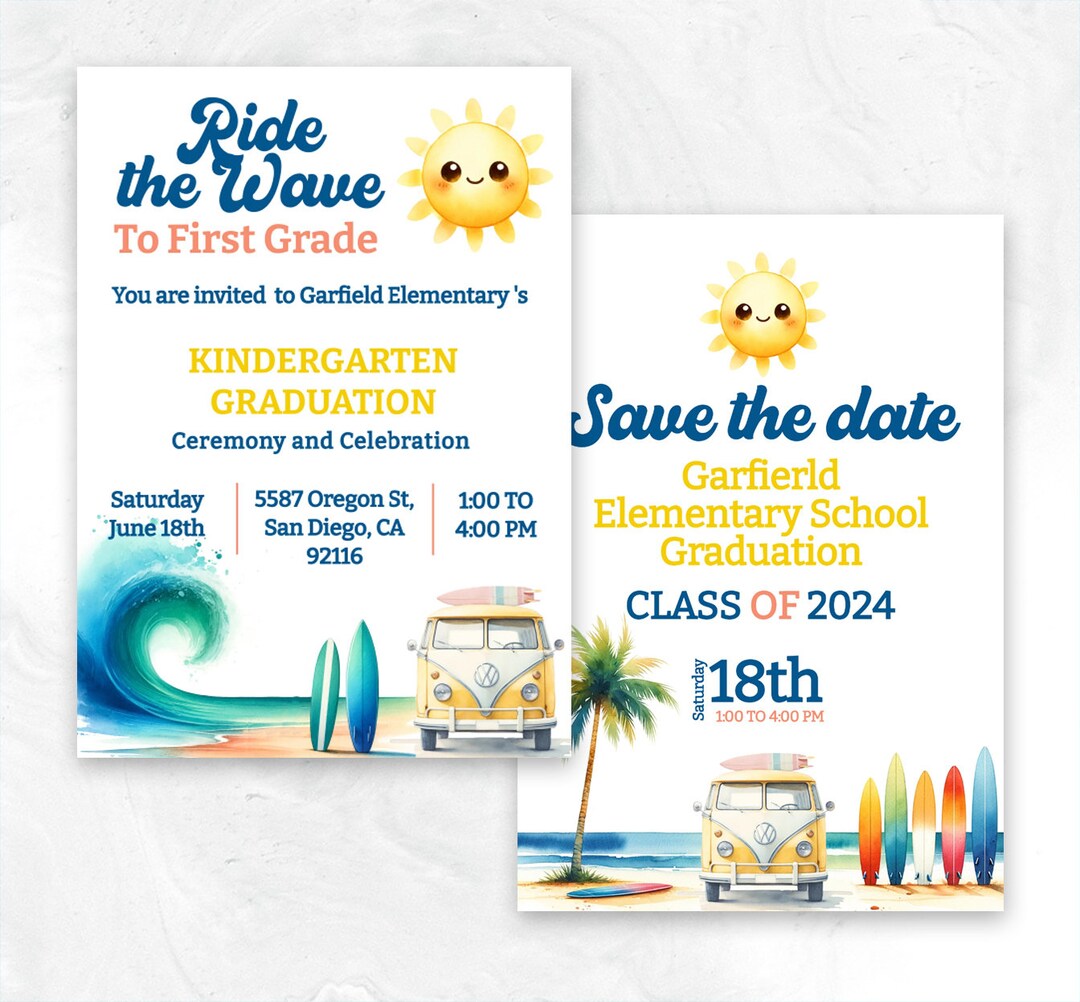 Surf Graduation. Surf Party Invitation and Save the Date Card - Etsy UK