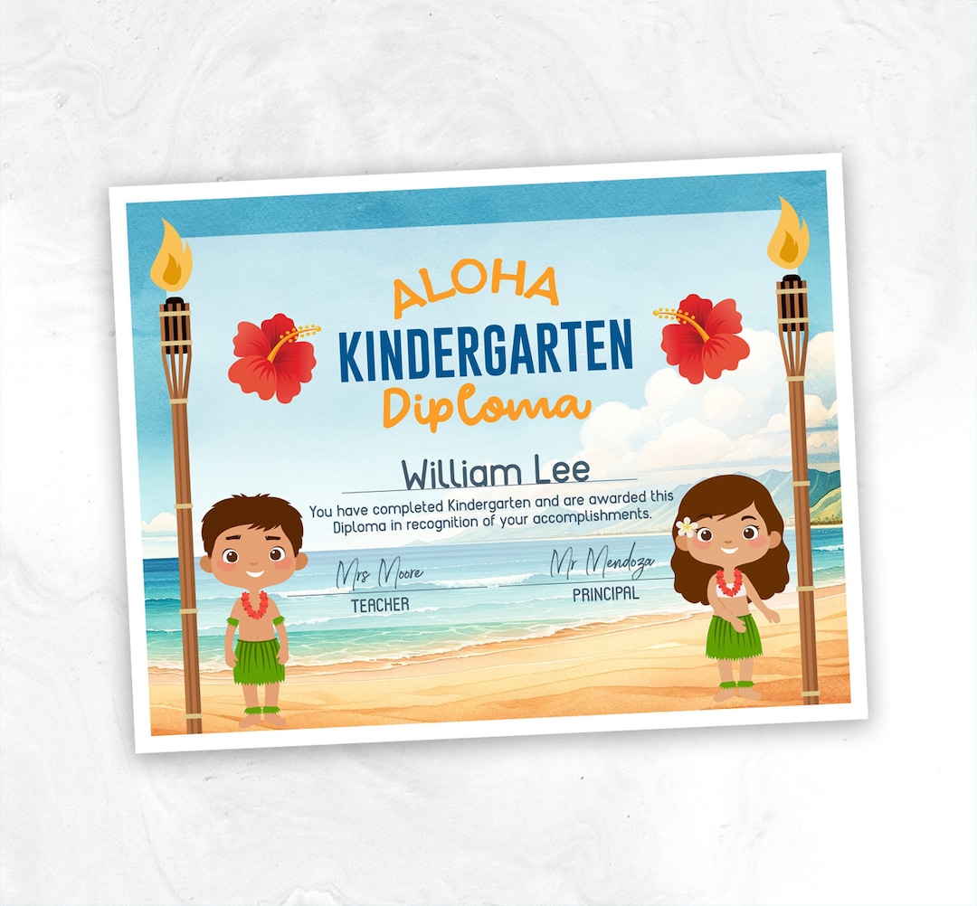 Luau Certificate, Kindergarten Graduation Diploma. Hawaiian Certificate ...