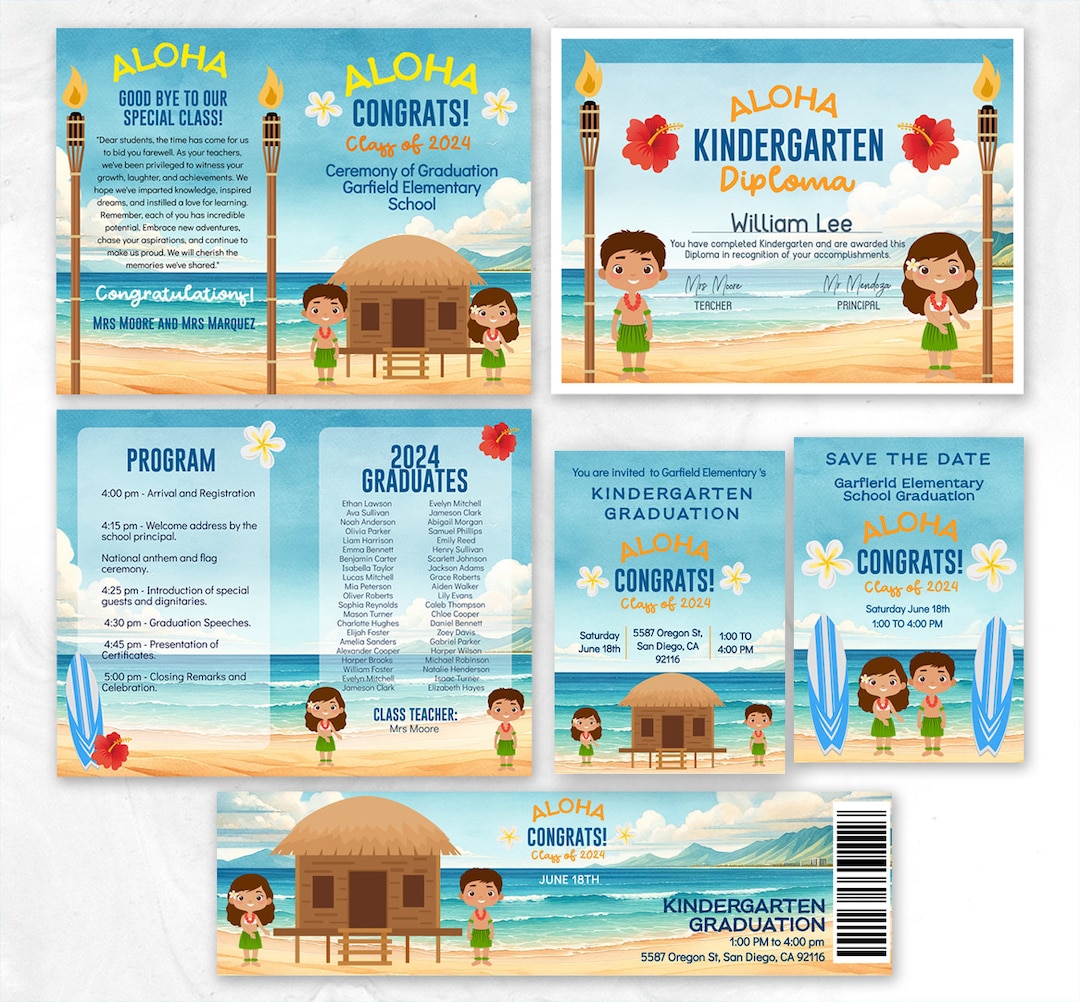 Luau Graduation Combo (includes Invitation, Save the Date, Certificate ...