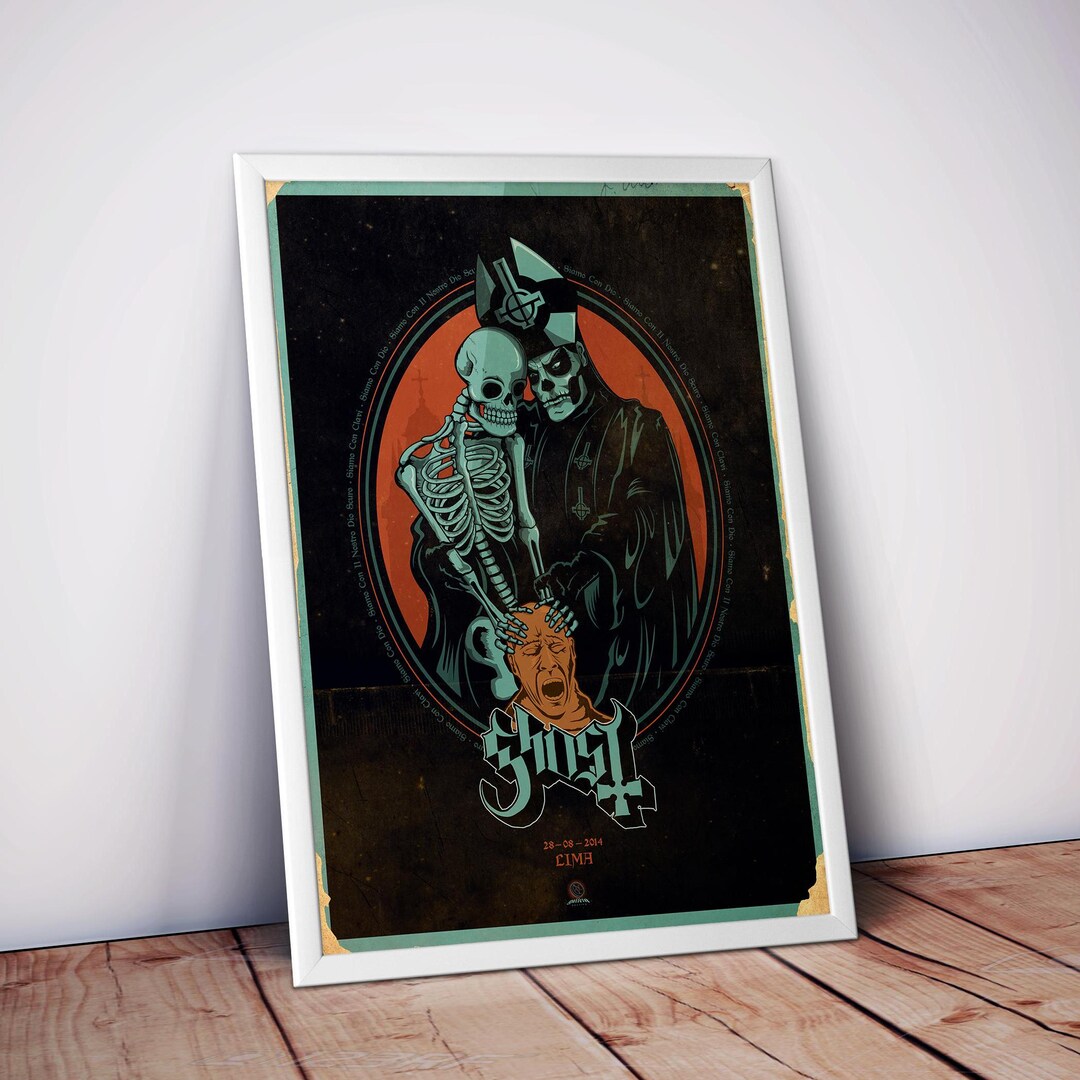 Ghost Papa Emeritus & Skeleton Poster | Occult Metal Wall Art | Vintage ...