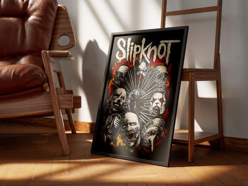 Slipknot Horror Mask Poster | Heavy Metal Band Art | Dark Grunge Wall ...