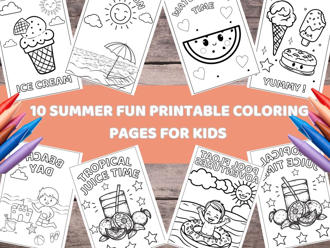 Summer Coloring Pages for Kids – 10 Printable Sheets | Ice Cream, Beach ...