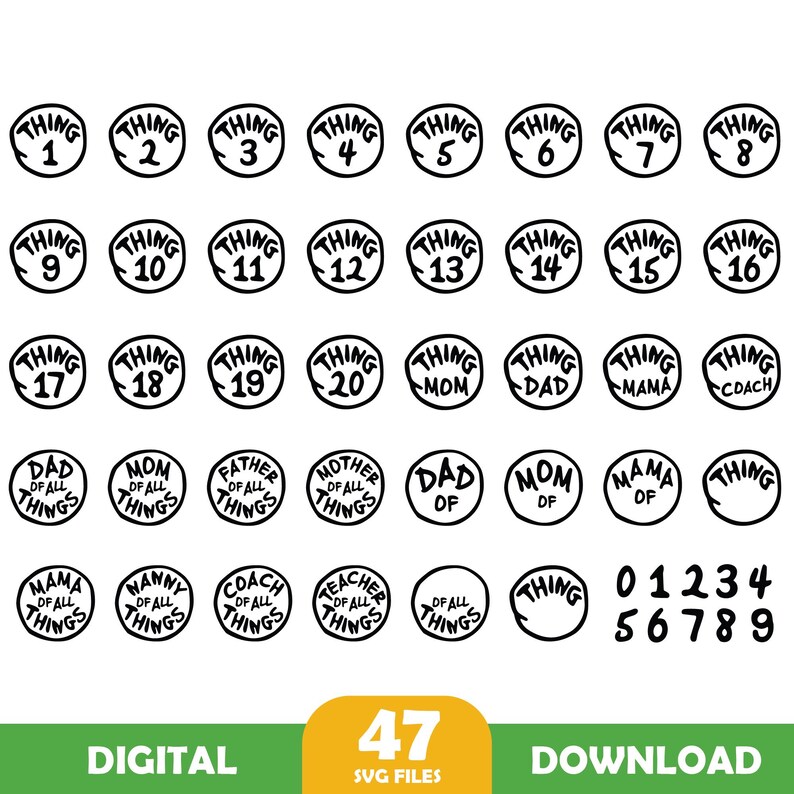 Thing 1 and Thing 2 SVG Bundle, Dr Seuss Inspired Cut Files, PNG ...