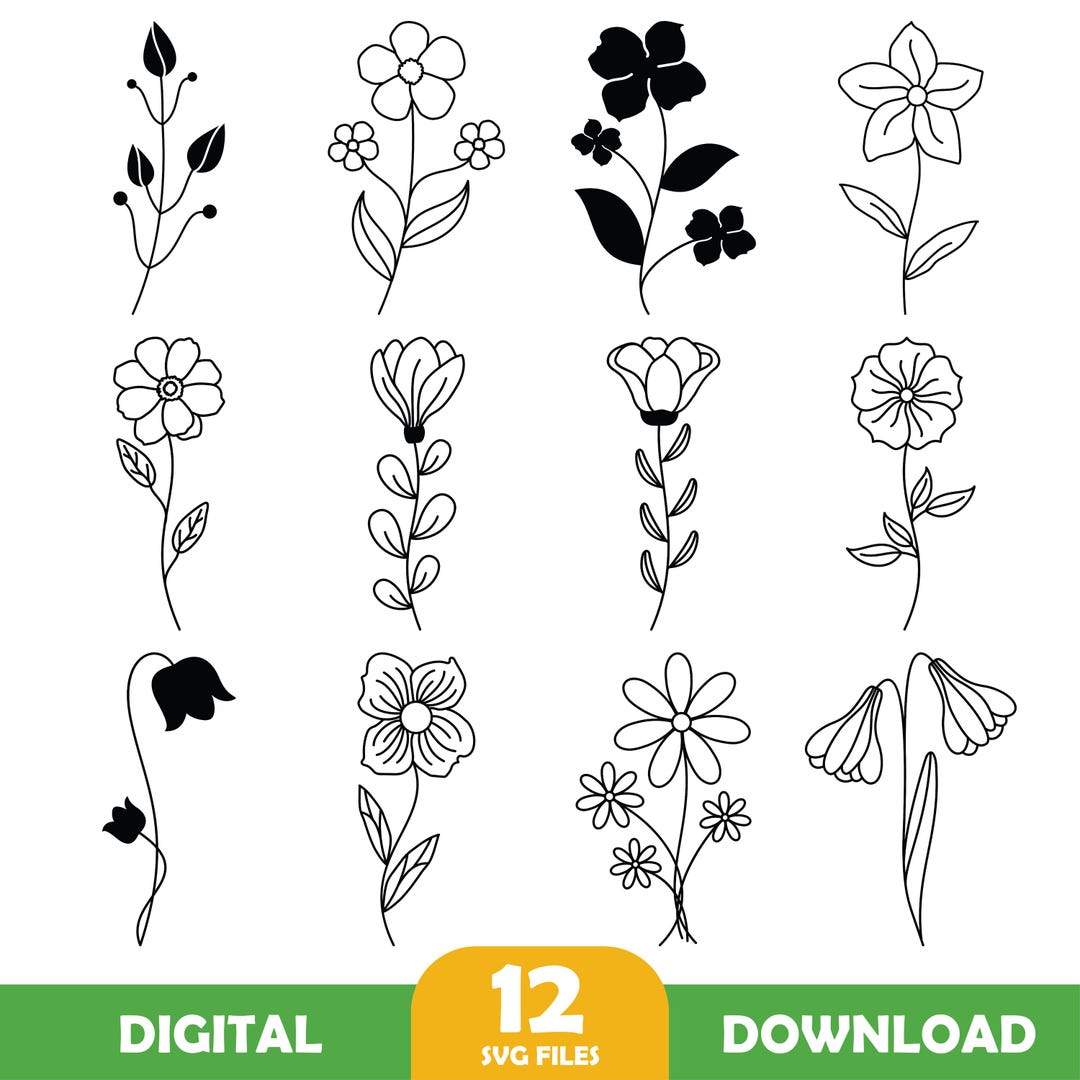 Wildflower Svg Bundle ,flower Svg, Floral Svg Bundle, Minimalist Flower ...