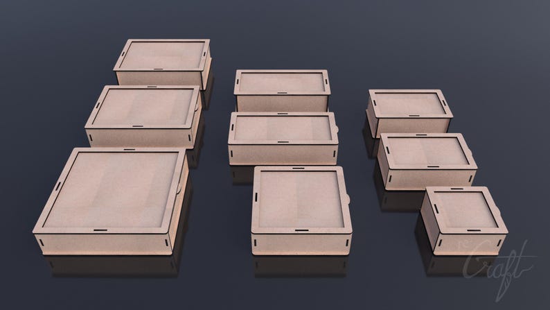 Storage Box Set - Slide Lid Box Laser Cut. 6 Size. 3 Size With ...
