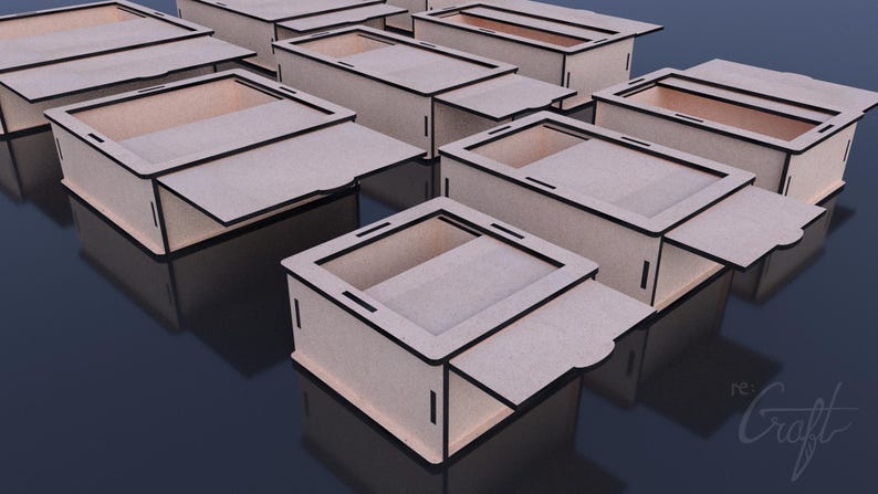 Storage Box Set - Slide Lid Box Laser Cut. 6 Size. 3 Size With ...