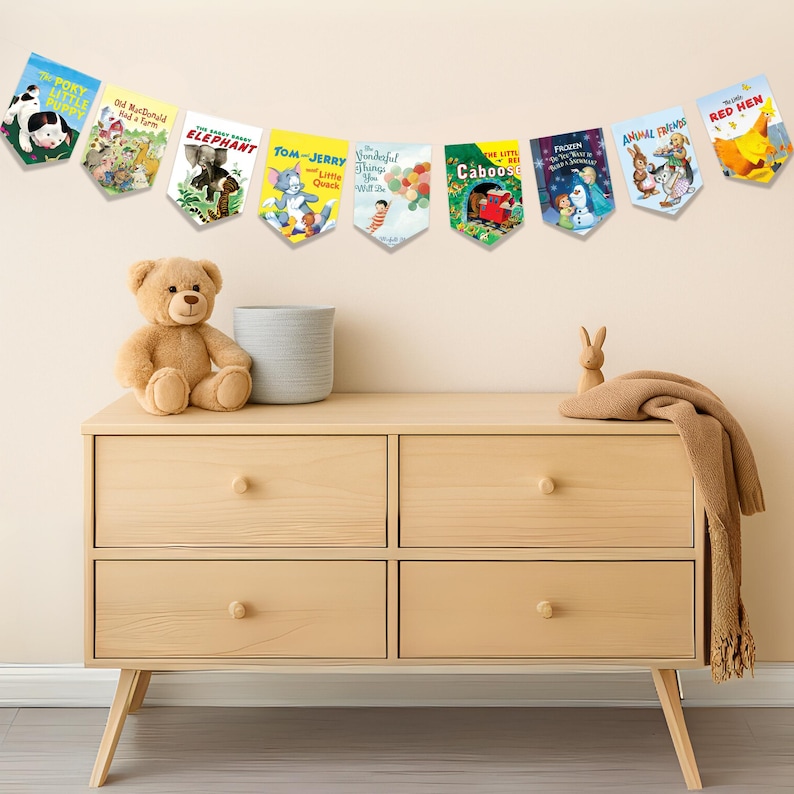 Book Garland – Pre-strung 15 Flag Storybook Banner, 9 Ft – Kids Room ...
