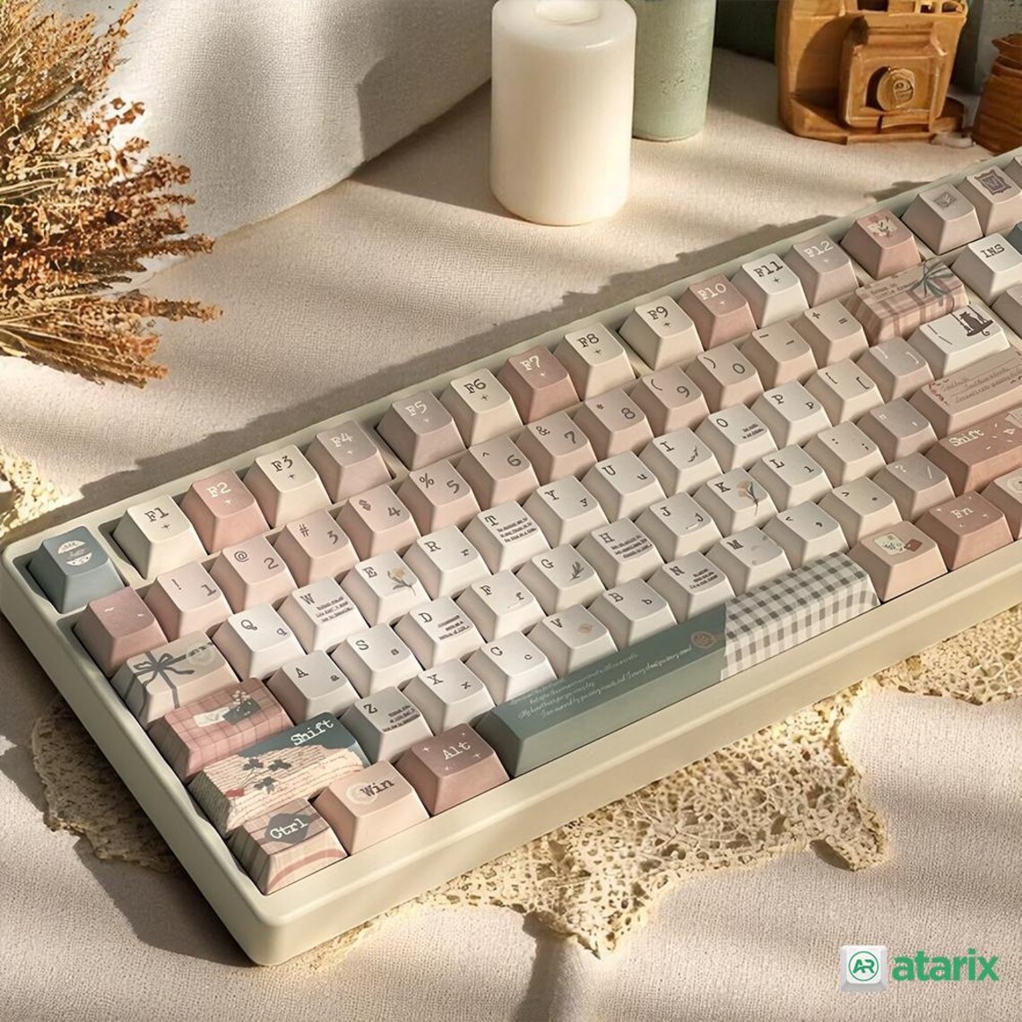 Pastel Green Beige PBT Keycap Set: Custom Mechanical Keyboard Artisan ...