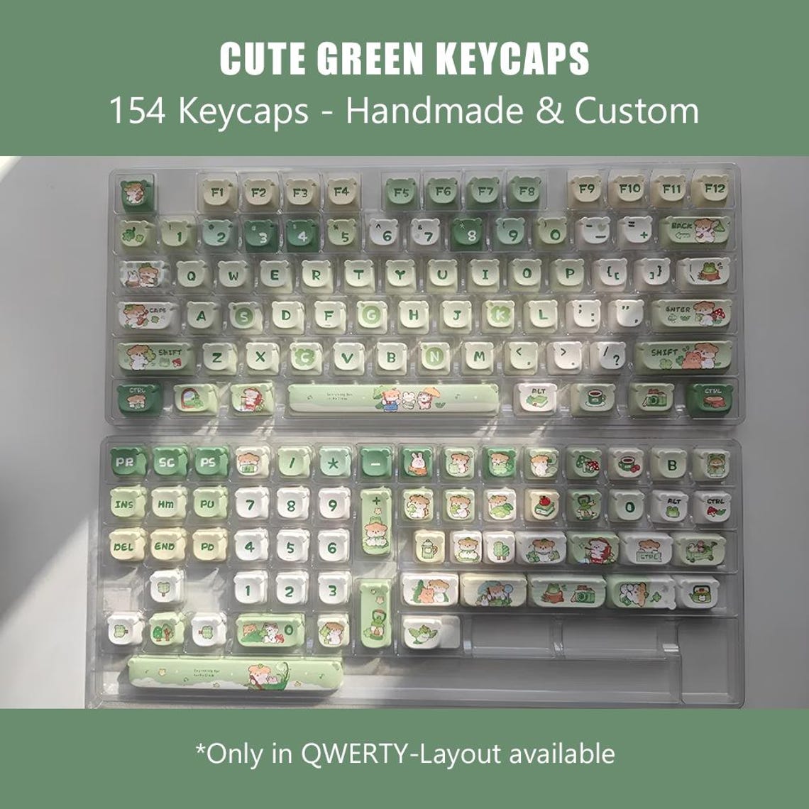 Cute Green Keycap Set Mechanical Keyboard - PBT Keycap Custom ...