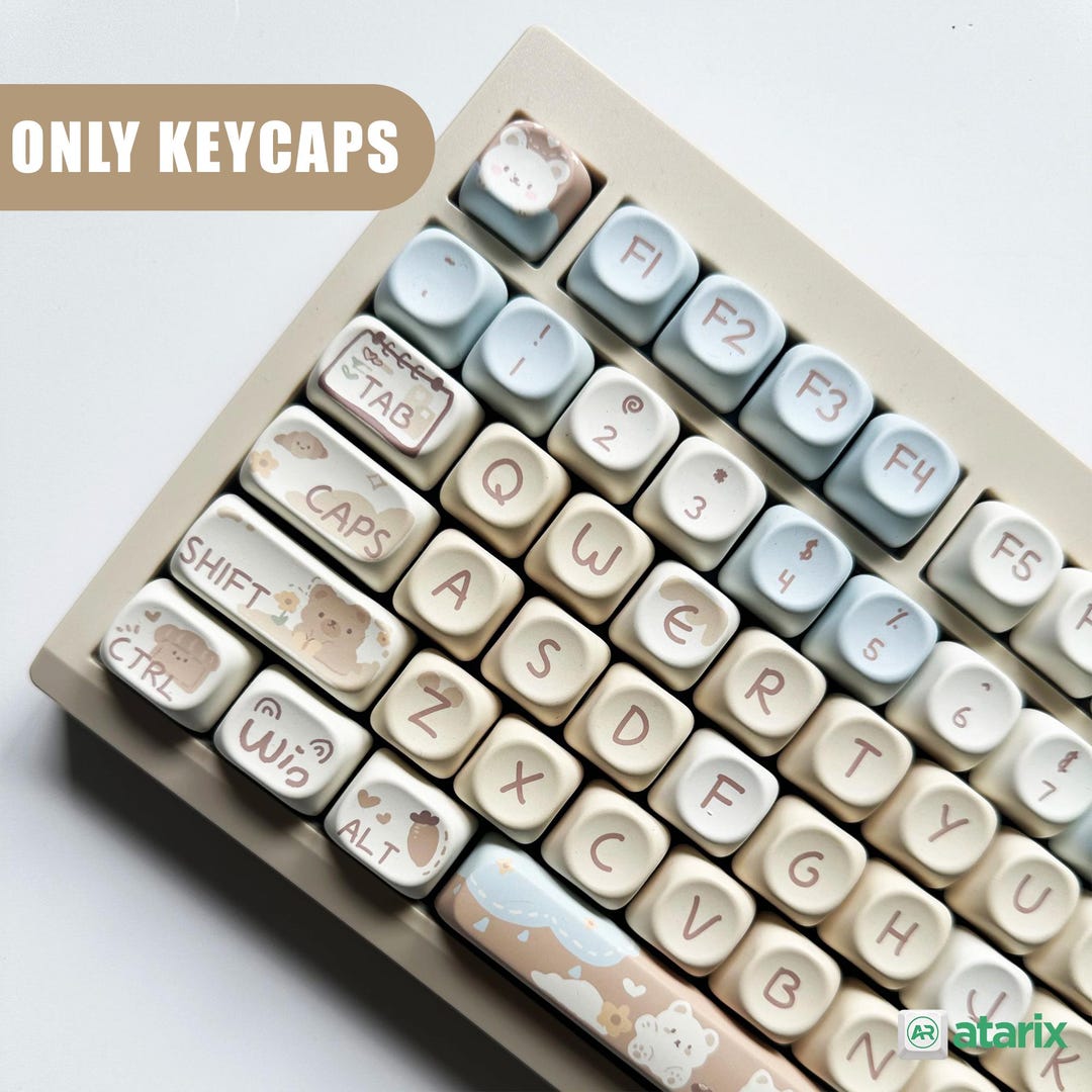 Cute Bear Keycap Set – 132 PBT Custom Keycaps for Mechanical Keyboard ...