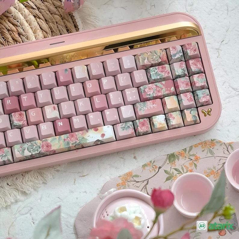 Floral PBT Keycap Set: Handmade Custom Artisan Keycaps - Etsy