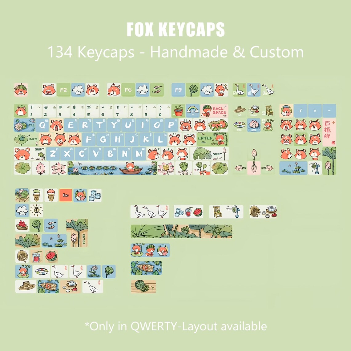 PBT Keycap Set: Cute Fox | MOA Profile | 134 Keys | MX Switches | for ...