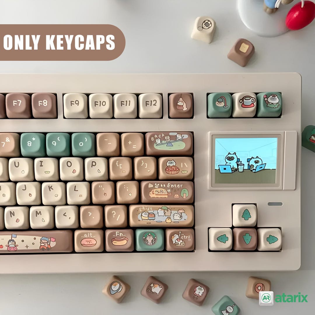 131 Keys Cute Cartoon Keycap Set, Khaki Keycaps, XOA Profile Keycaps ...
