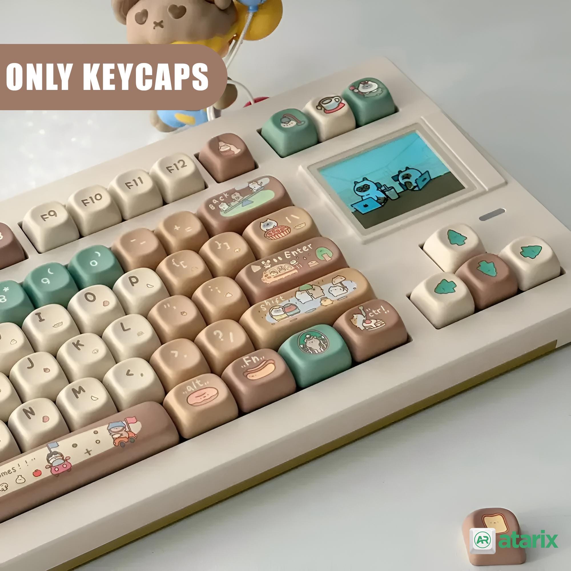 131 Keys Cute Cartoon Keycap Set, Khaki Keycaps, XOA Profile Keycaps ...