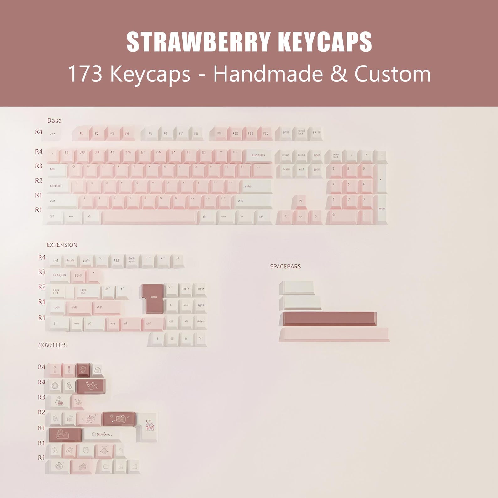 Cute Strawberry Cake Keycap Set – 173 PBT Custom Keycaps for Mechanical ...