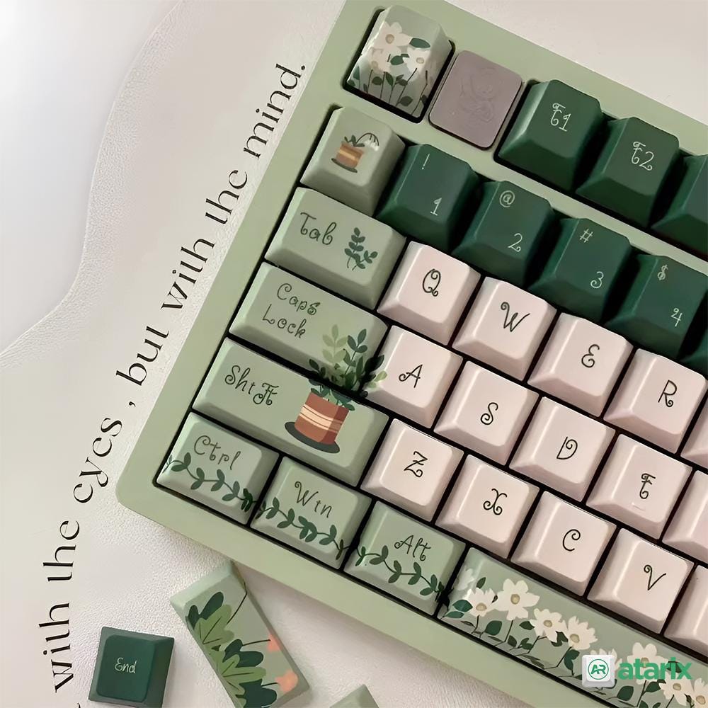 144 Keys Fresh Daisy Keycap Set, Green Plants Keycaps, Cherry Profile ...