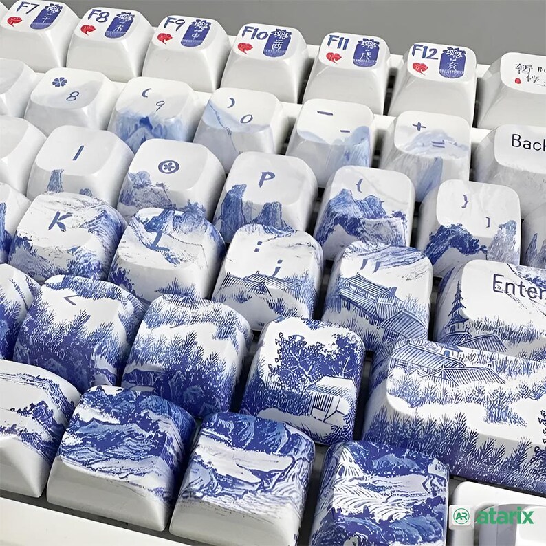 Blue Chinese Aesthetic Keycap Set Mechanical Keyboard Keycaps Handmade ...