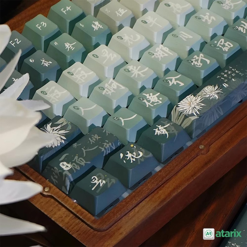Green Floral Japanese Keycap Set – 140 PBT Custom Keycaps for ...